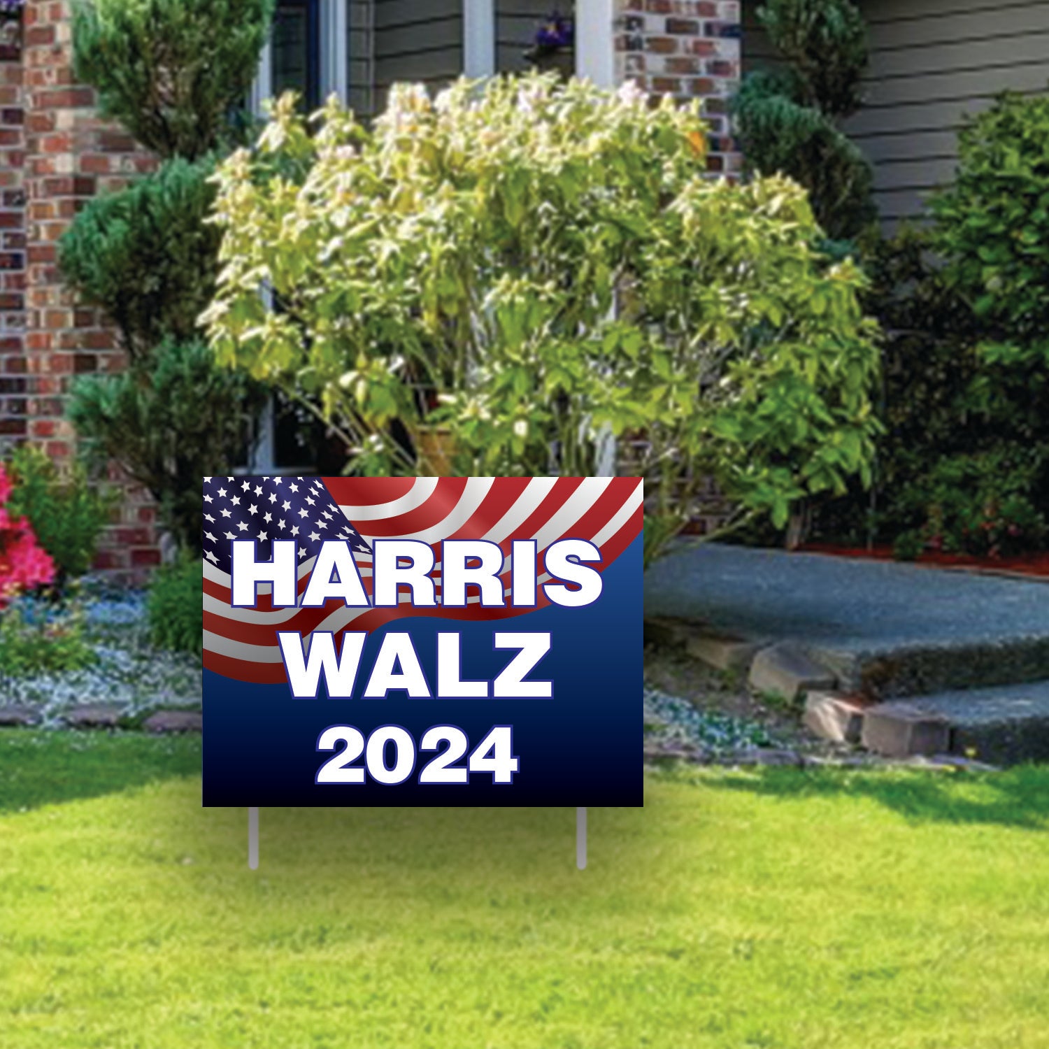 Harris Walz 2024 with U.S Flag background Yard Sign 16x12 – Aahs ...